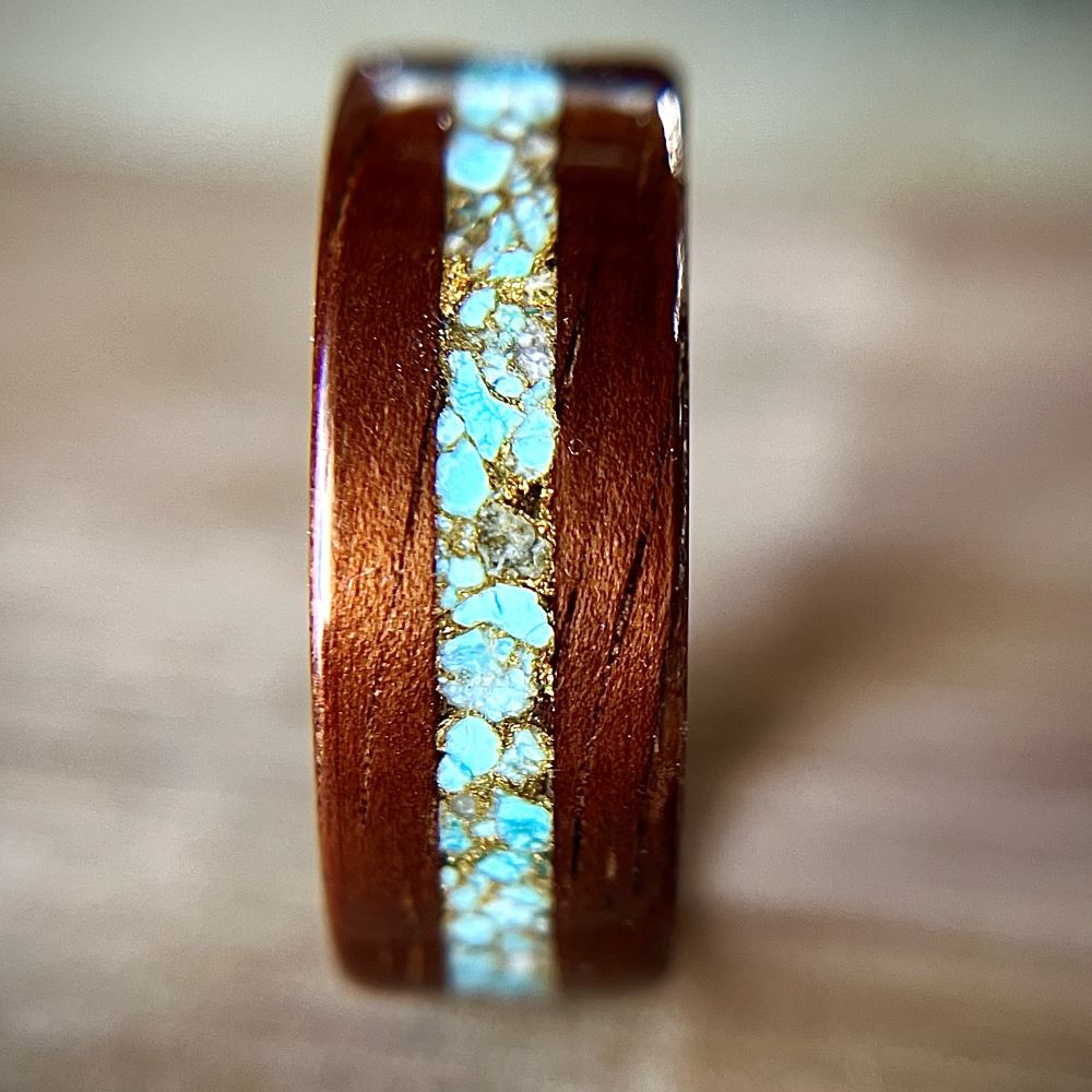 Brandon's Turquoise + Gold - A Custom Wood Ring Made by My Roots